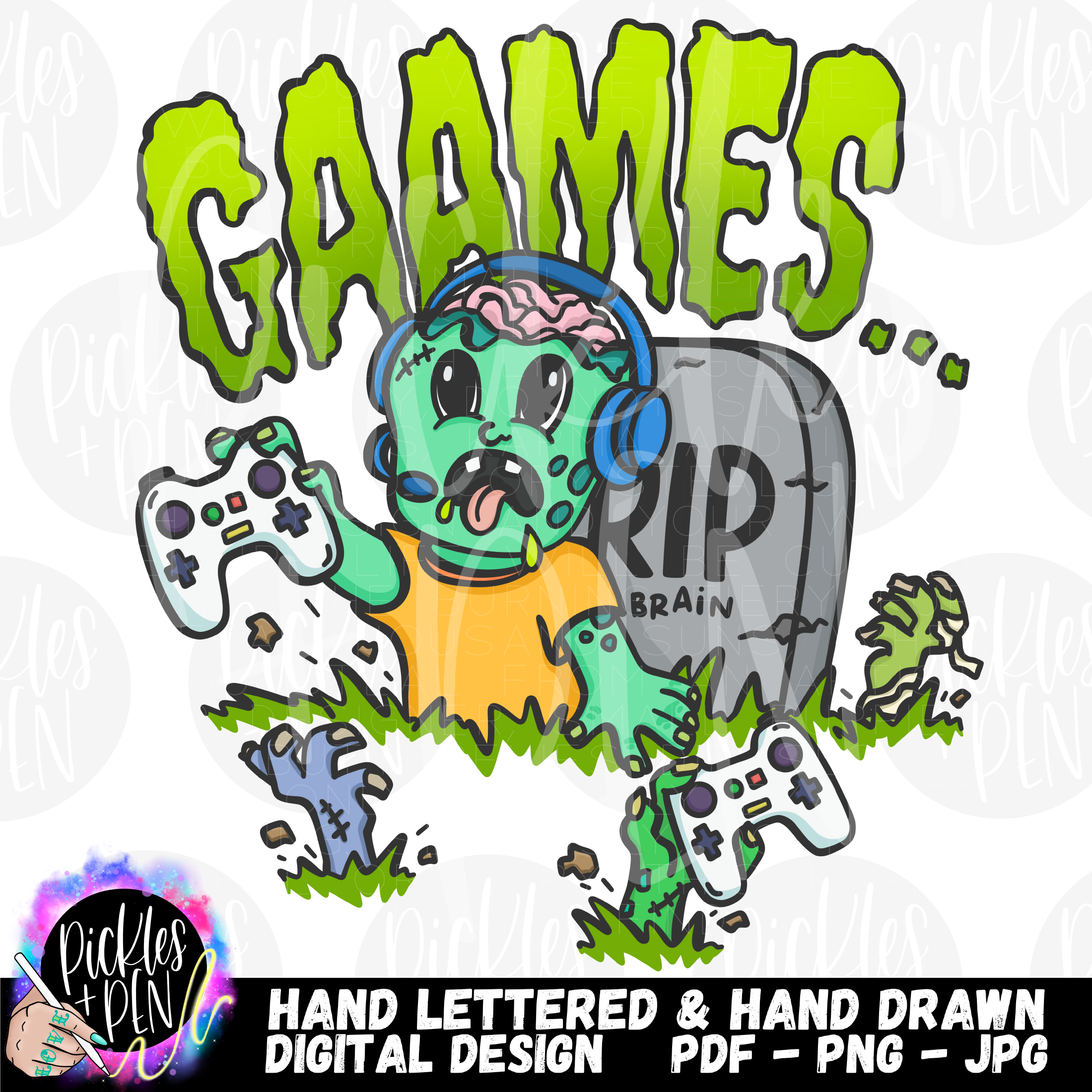 Zombie Gamer Kid PNG Design – PicklesAndPen